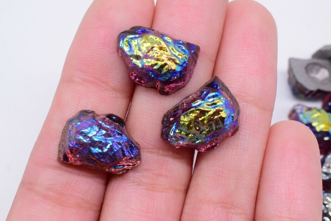 10 Aurora Borealis Amethyst Lava Rock Glass Stones Cabochons | Etsy