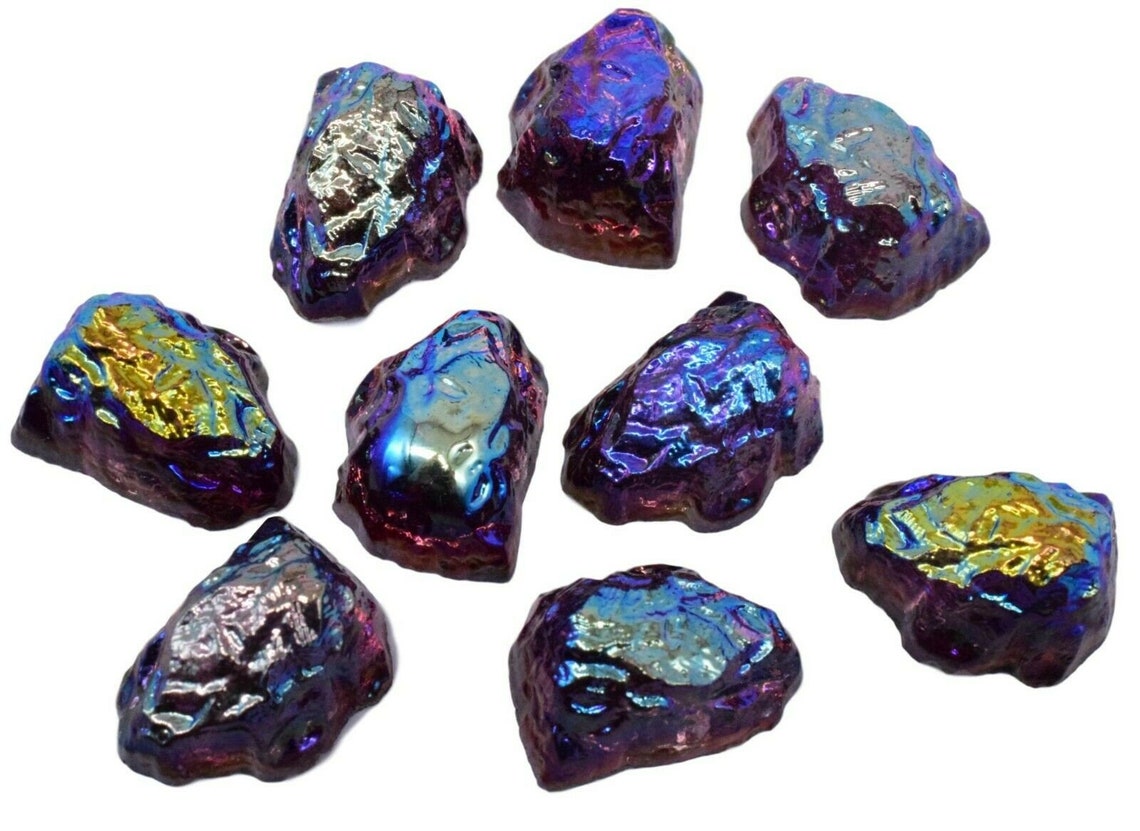 10 Aurora Borealis Amethyst Lava Rock Glass Stones Cabochons | Etsy