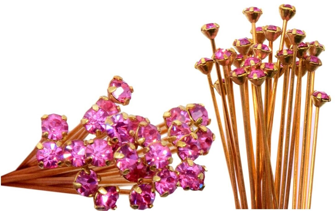 Rose Pink Rhinestone Gold Stick Pins Jewelry Making Findings 40 Mm / 3 ...