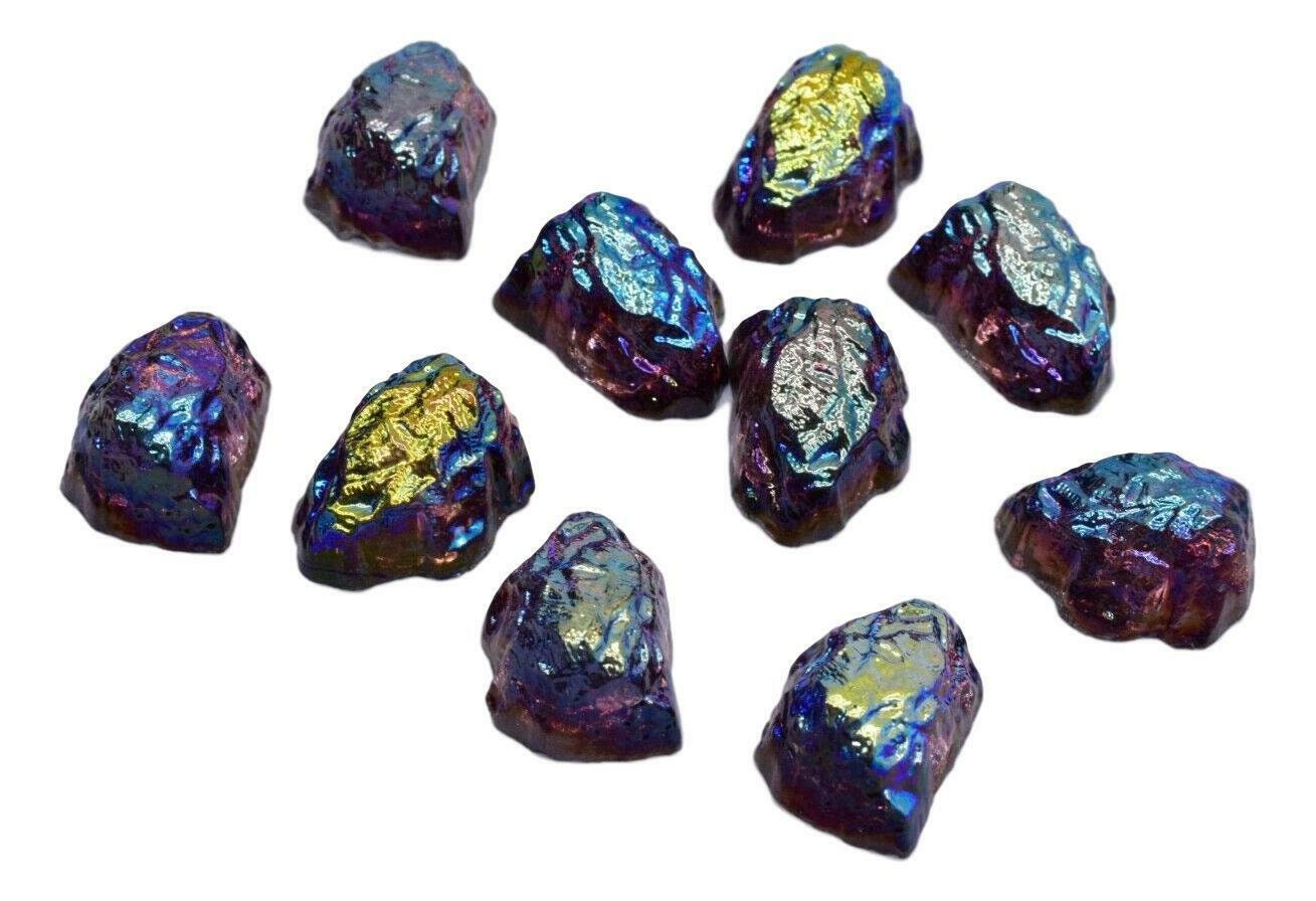 10 Aurora Borealis Amethyst Lava Rock Glass Stones Cabochons | Etsy