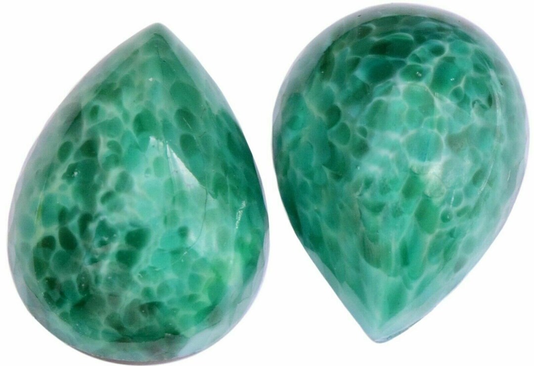 Glass Green Matrix Pear Shape Cabochon Flat Back 18 X 25 Mm Vintage - Etsy