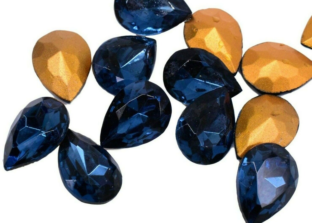 10 Glass Montana Sapphire Pear Shape Rhinestones 13 X 18 Mm - Etsy