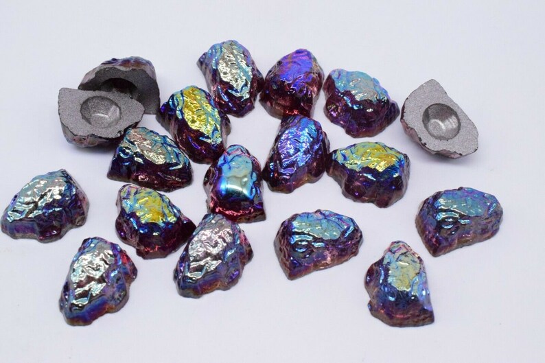 10 Aurora Borealis Amethyst Lava Rock Glass Stones Cabochons | Etsy