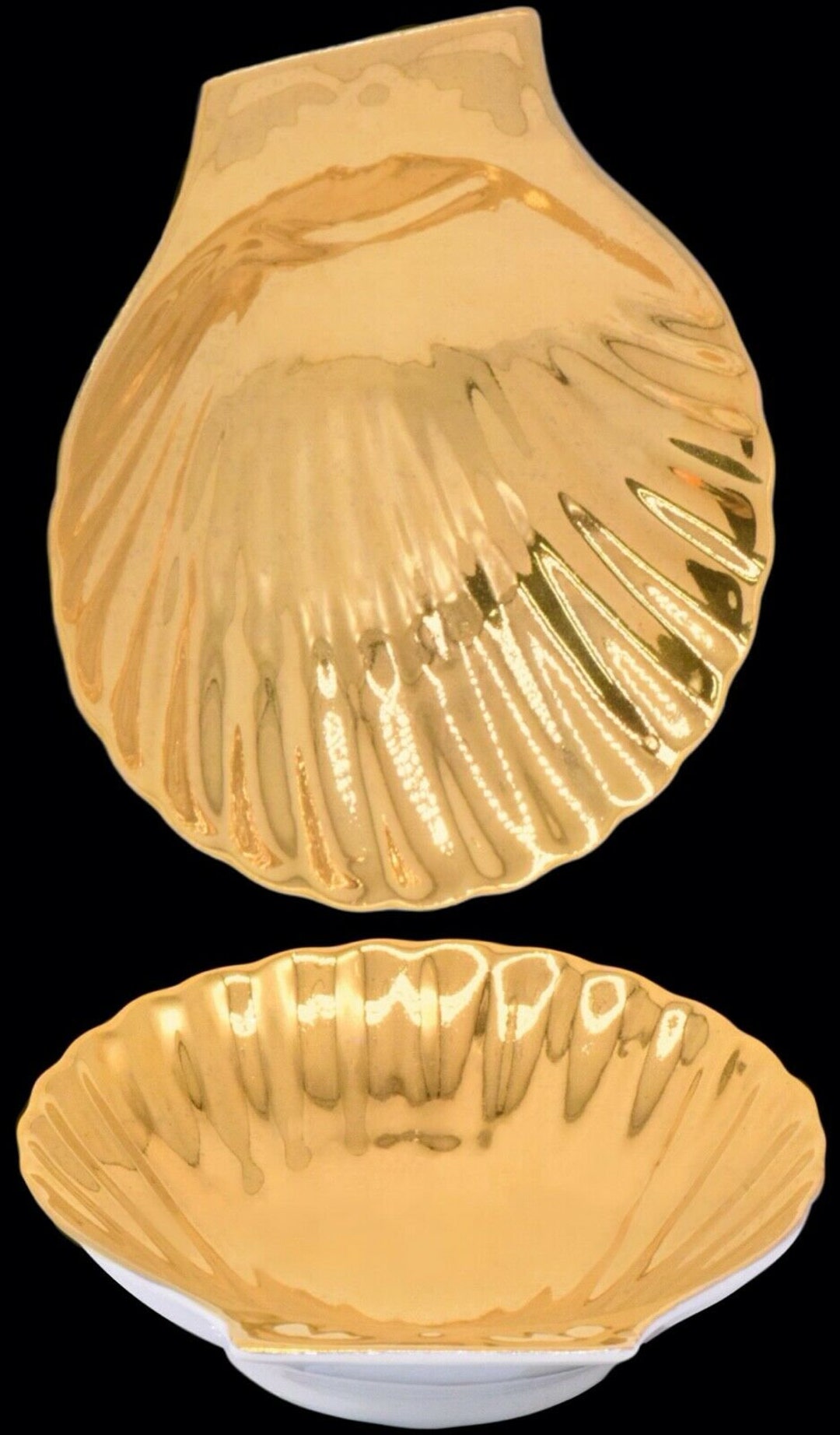 22kt Gold Plated Scalloped Shell, Apilco France Candy Nut Dish 4-7/8 X ...