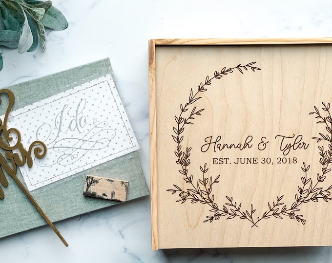 Large Wood Memory Box, Photo Box, Engraved Keepsake Box, Wedding Card ...