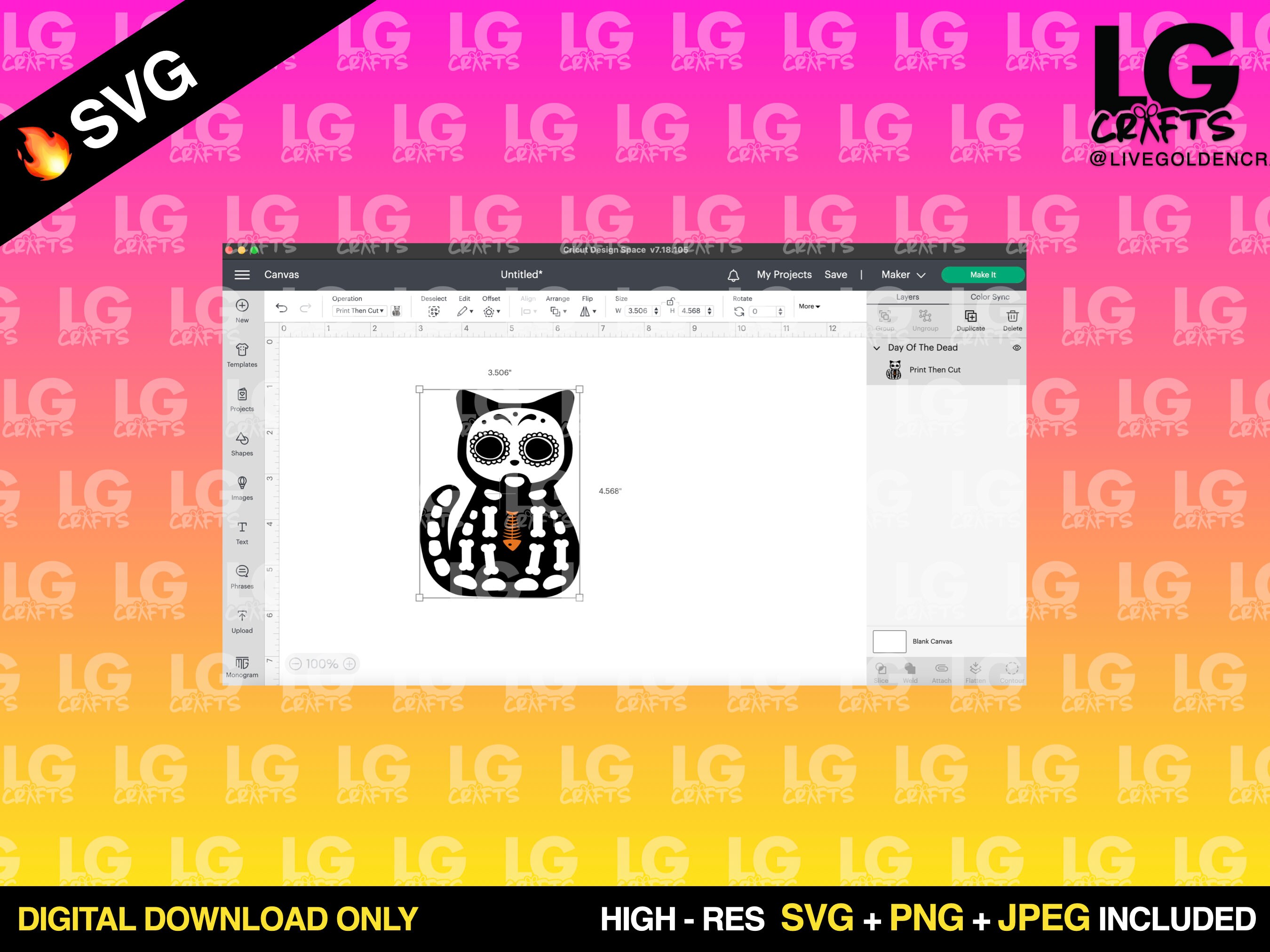 Day of the Dead Cat Printable- SVG PNG JPEG| Digital Download Files ...
