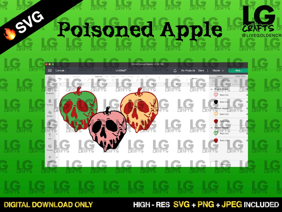 Poisoned Apple Cut File SVG PNG JPEG Digital Download Files for Cricut ...