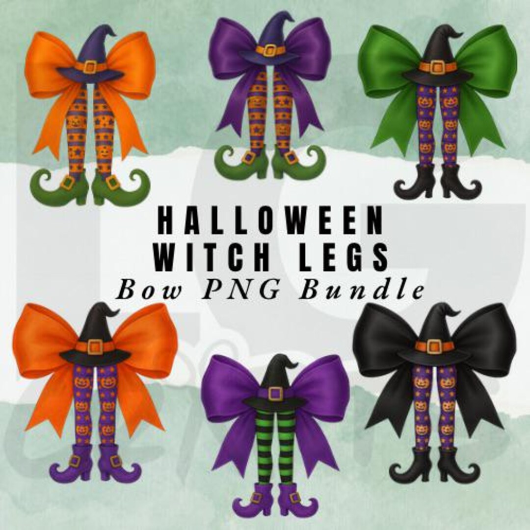 Halloween Witch Legs Clipart Bundle – Cute Bow, Boots and Hat Pngs ...