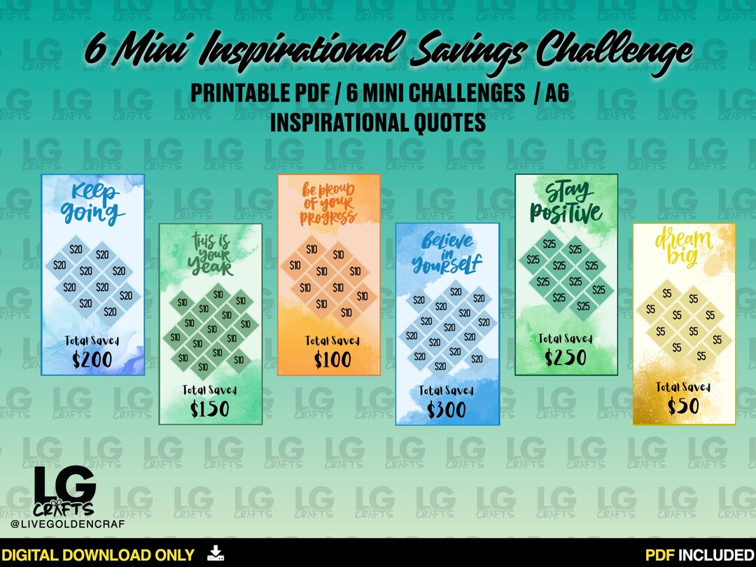 6 Mini Challenges Inspirational Quotes Printable PDF - Fits A6 Cash ...