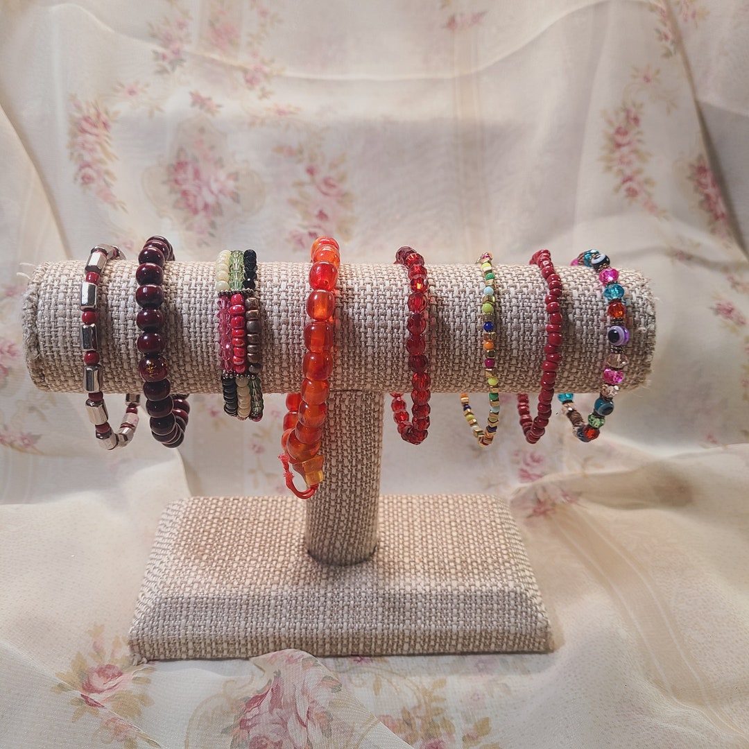 Bright Beaded Bracelet Craft Lot, Mixed Glass, Plastic Beads, Repurpose ...