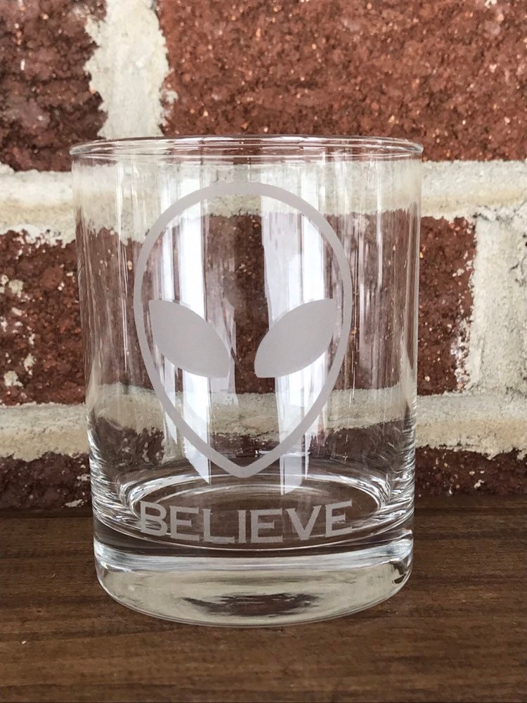 Alien Custom Etched Alien Glassware Believe in Aiens | Etsy