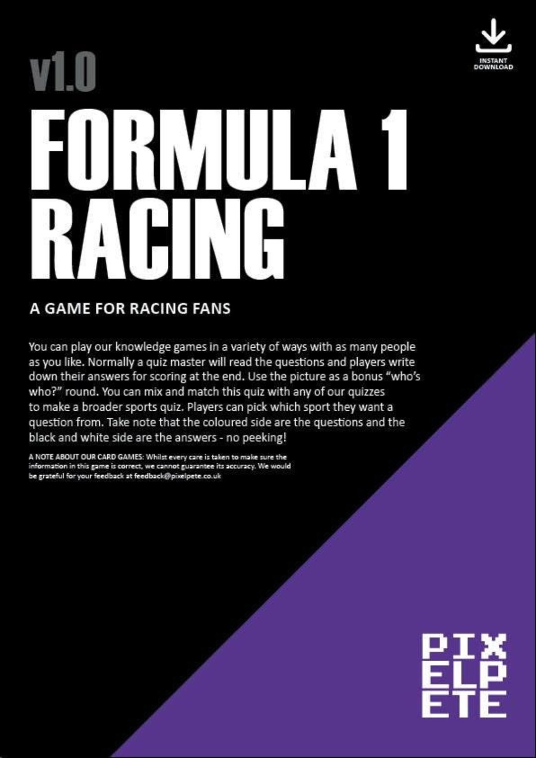 DIGITAL A4 PRINTABLE VERSION: Formula 1 Racing Sports Game for Racing ...