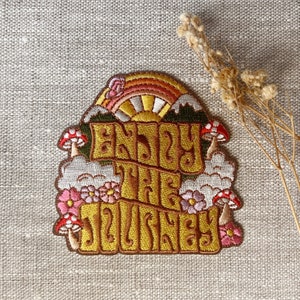 Enjoy the Journey Patch - Rainbow Mushroom Daisies - Embroidered Iron ...