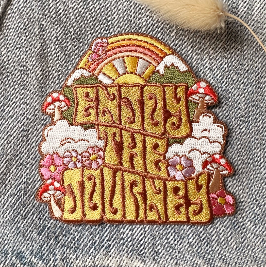 Enjoy the Journey Patch - Rainbow Mushroom Daisies - Embroidered Iron ...