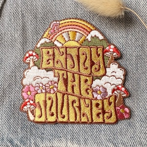 Enjoy the Journey Patch Rainbow Mushroom Daisies Embroidered Iron on Patches for Jackets ...