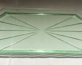 Green glass tray | Etsy