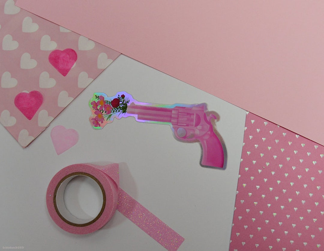 Pink Flower Pistole Holographic Sticker - Etsy Österreich