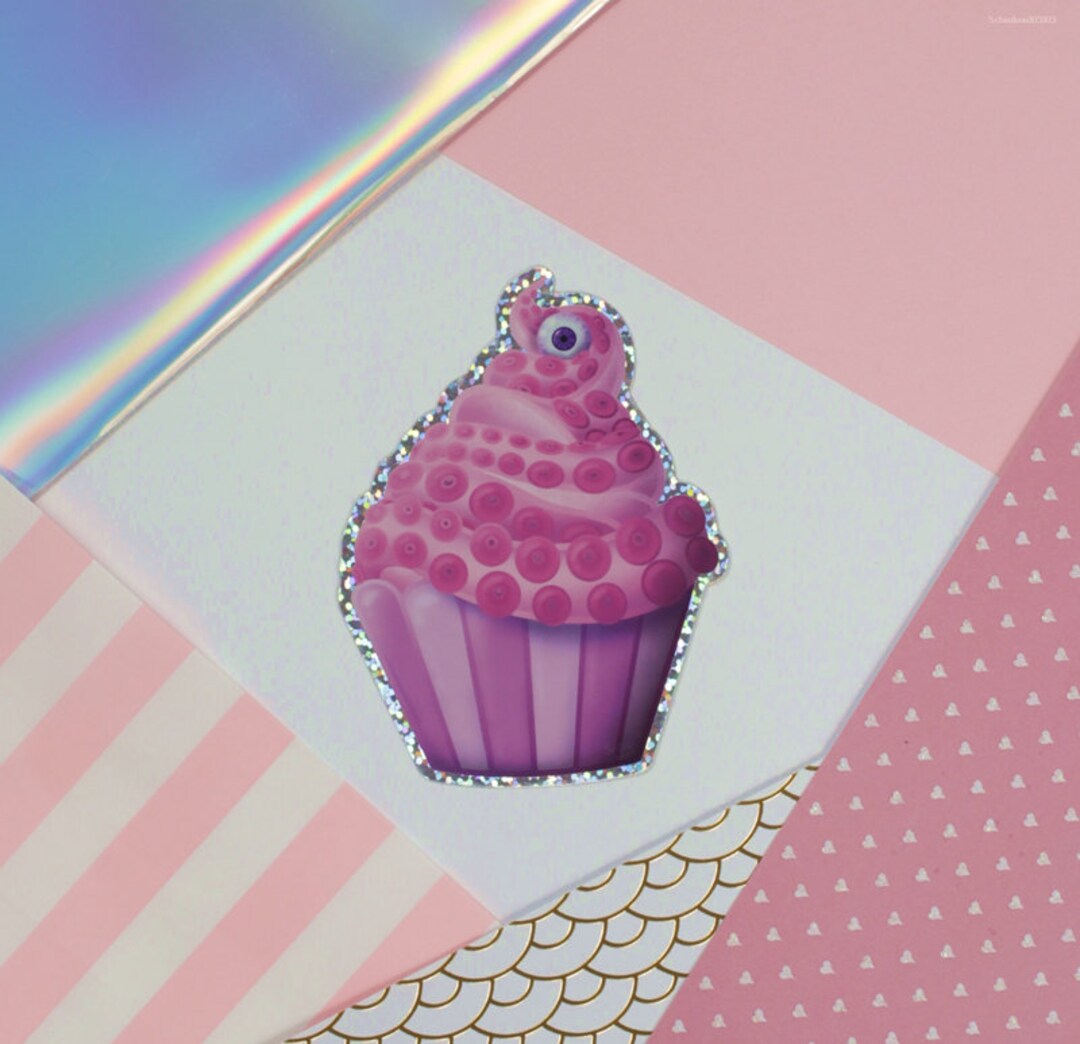Octo Cupcake Pink Glitter Stickers Octocandy - Etsy
