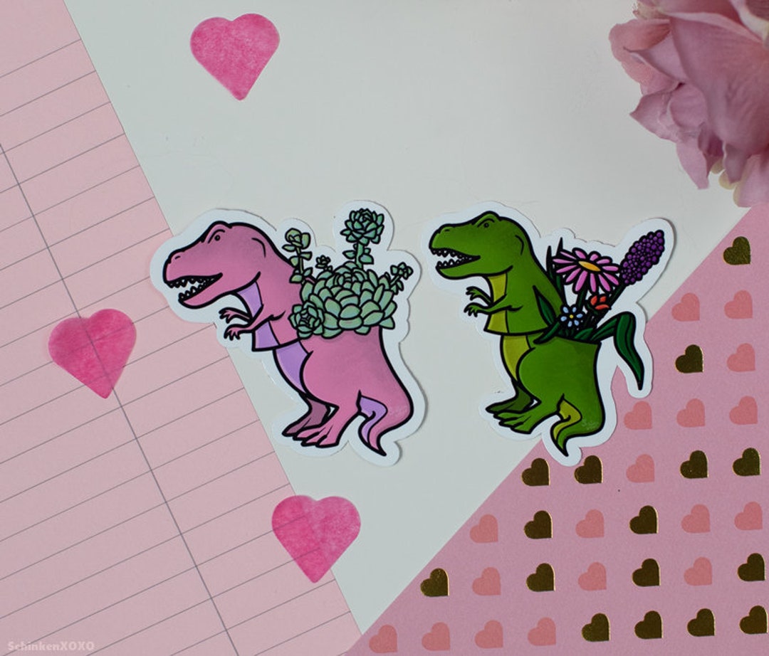 Floral T-rex Couple Planner Stickers - Etsy