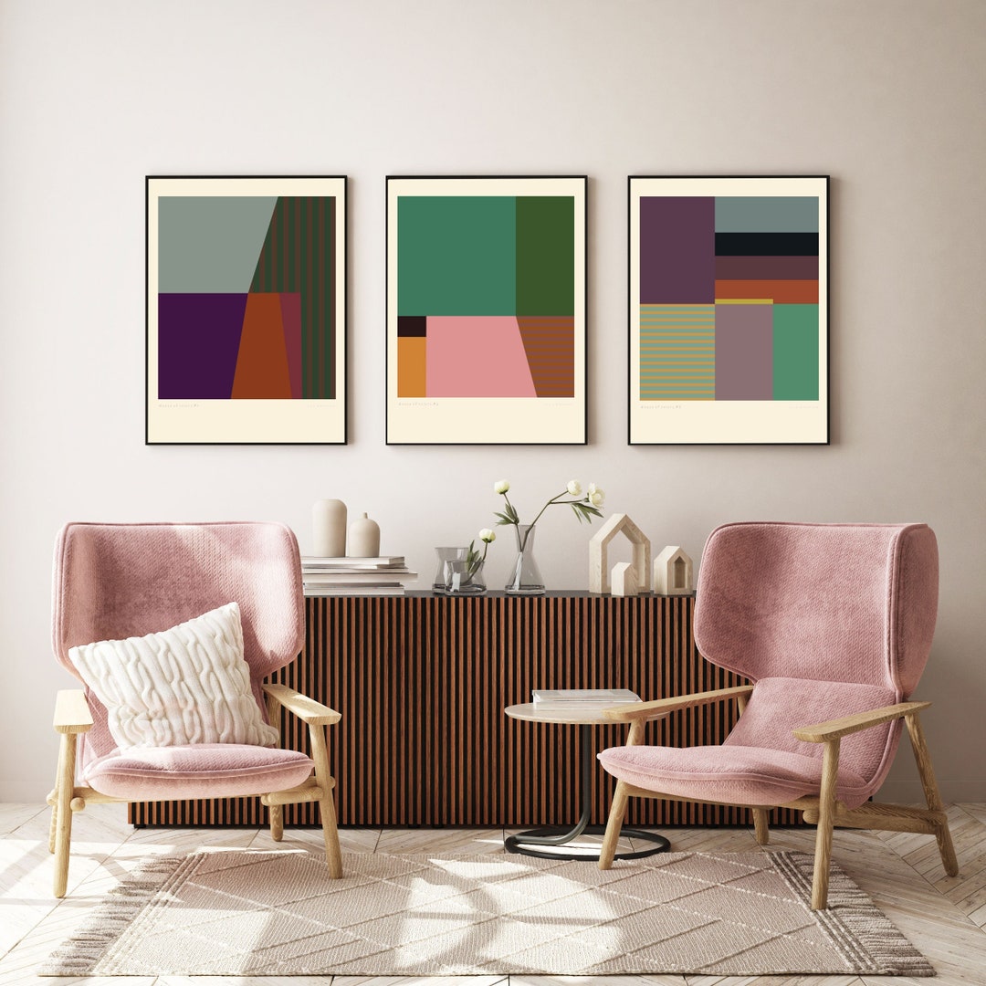 Gallery Wall Set of 3 Prints House of Colors, Retro Graphic Design Art ...
