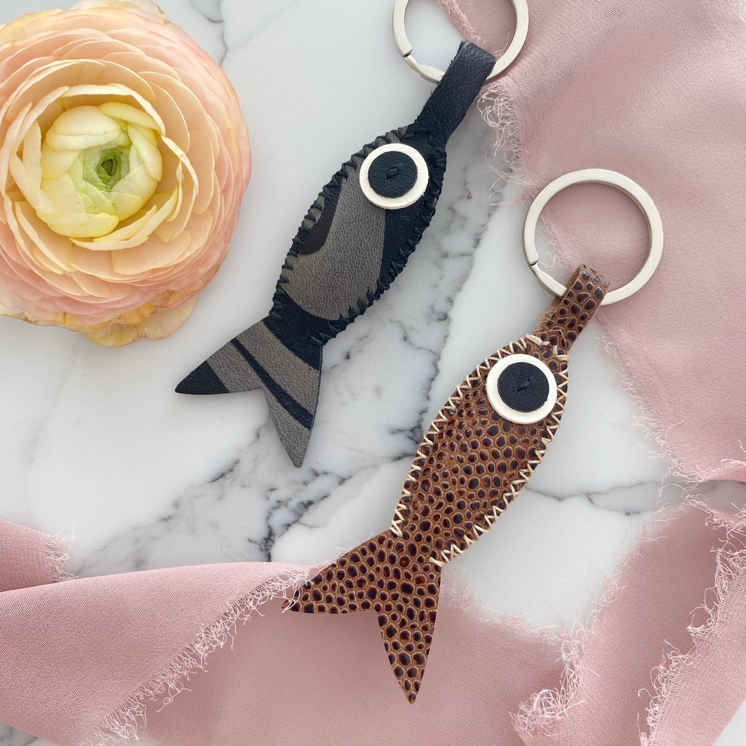 Handmade Leather Fish Bag Charm / Keychain - Etsy