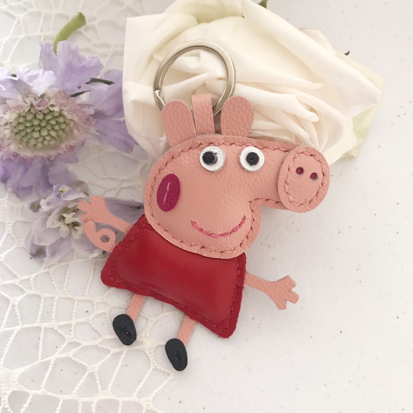 Handmade Leather Peppa Pig Keychain Peppa Pig Bag Charm - Etsy