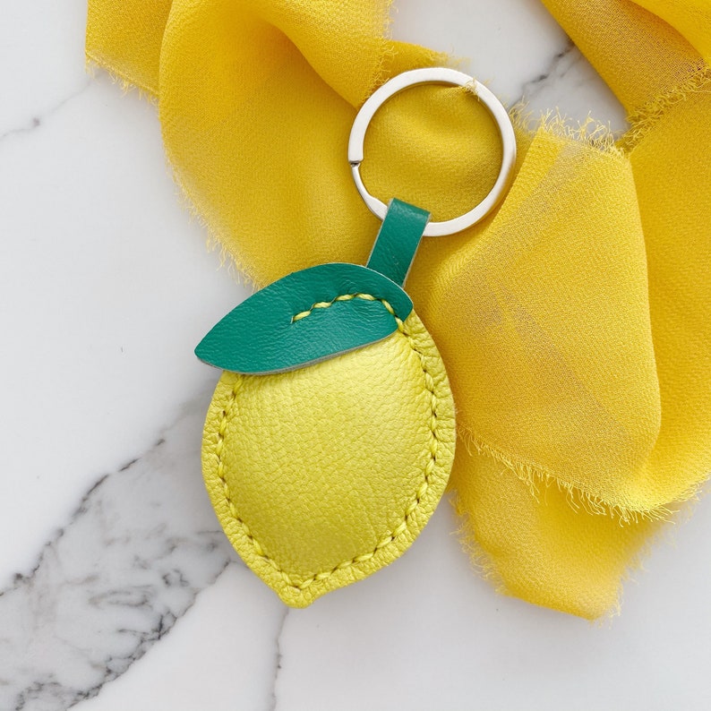 Handmade leather lemon keychain Handmade lambskin lemon bag | Etsy