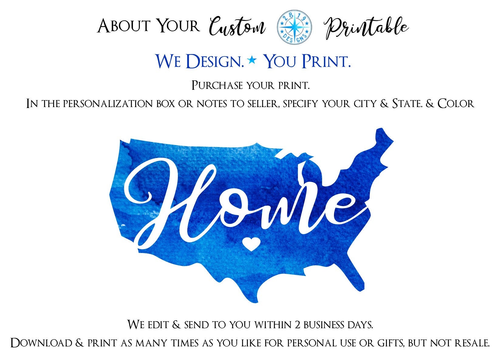 CUSTOM PRINTABLE Personalized Watercolor Home Map Any US - Etsy