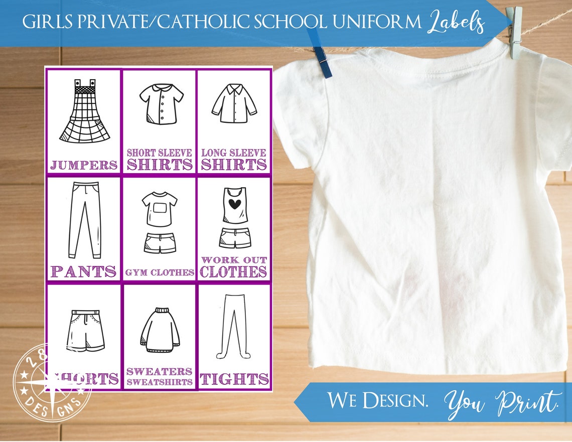 Printable Catholic Private School Uniform Labels Bundle Kids Clothes ...