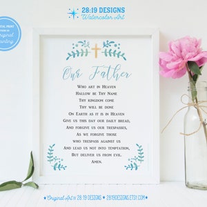 Our Father Prayer Wall Art Lord's Prayer Watercolor Catholic Christian ...