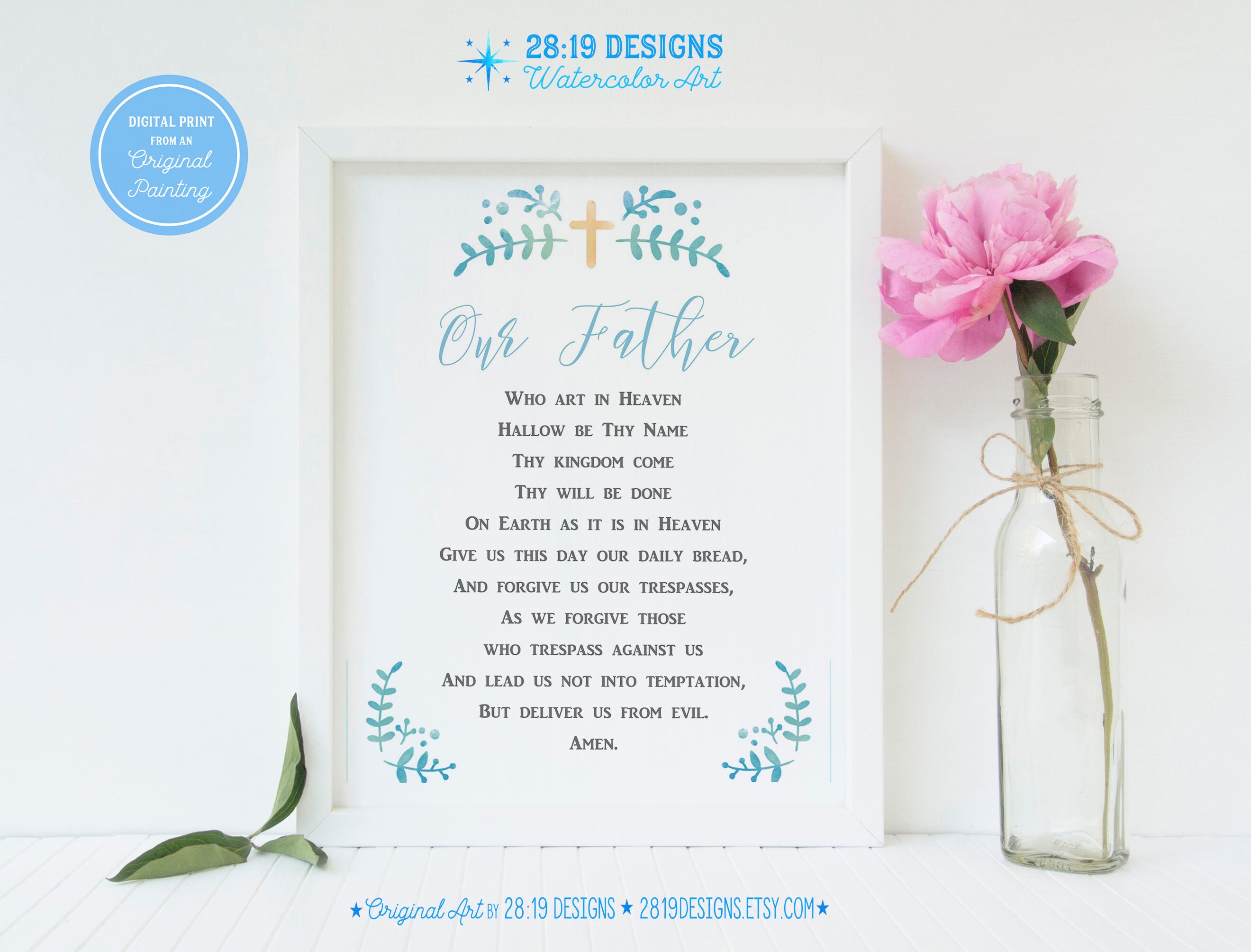Our Father Prayer Wall Art Lord's Prayer Watercolor Catholic Christian ...