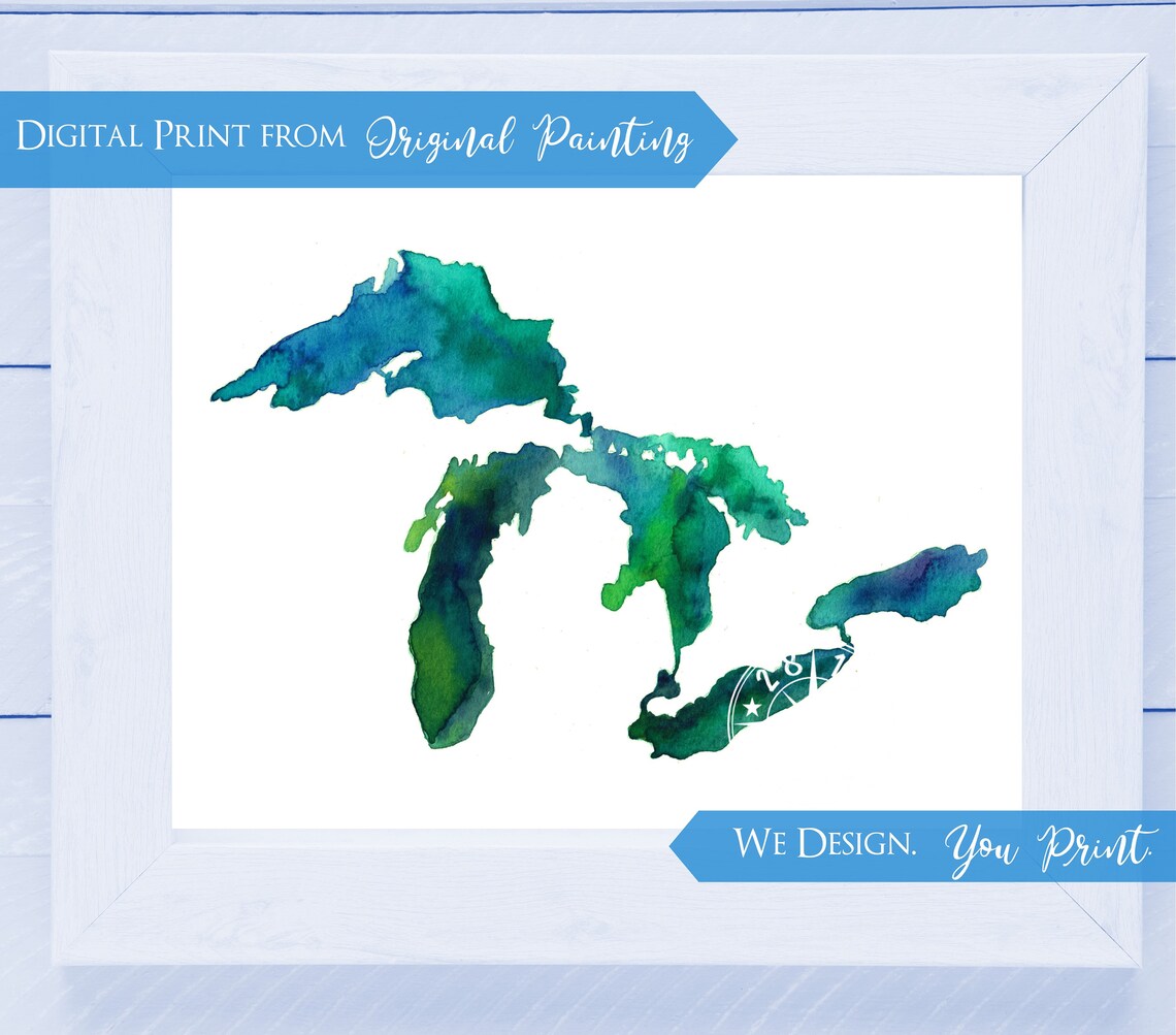 Great Lakes Watercolor Printable Great Lakes Print Lake Superior Lake ...