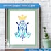 Mary Marian Monogram Watercolor Art Print Blue Gold Crown Auspice Maria ...