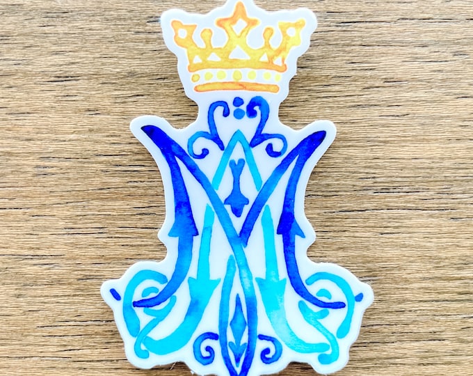 Auspice Maria STICKER Our Lady Mary Marian Monogram Watercolor Water ...
