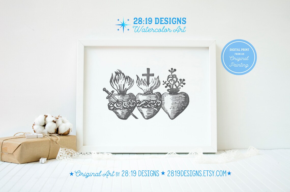 Sacred Heart of Jesus GRAY PRINTABLE Holy Family 3 Three Holy Sacred ...