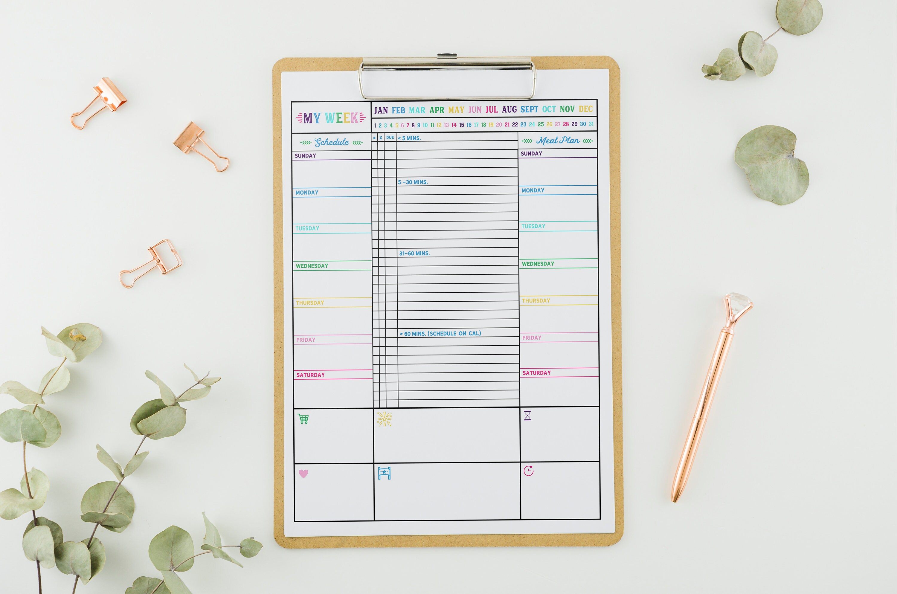 WEEKLY Planner Printable Schedule Calendar Perpetual Prioritized Task ...