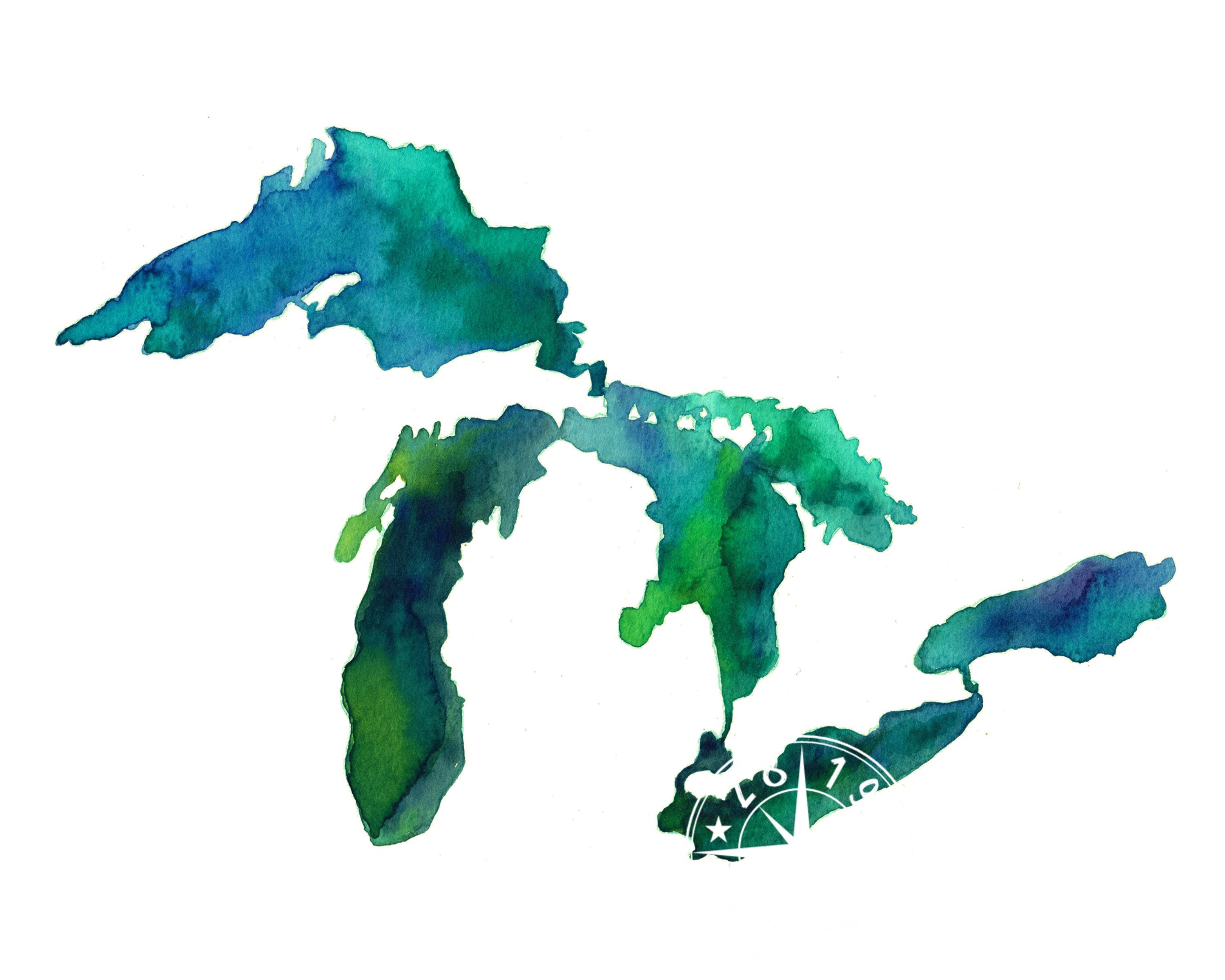 Great Lakes Watercolor Printable Great Lakes Print Lake Superior Lake ...