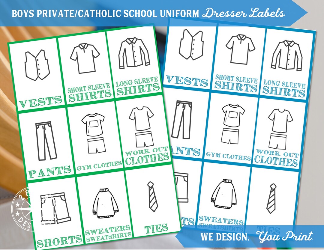Printable Catholic Private School Uniform Labels Bundle Boys Clothes ...