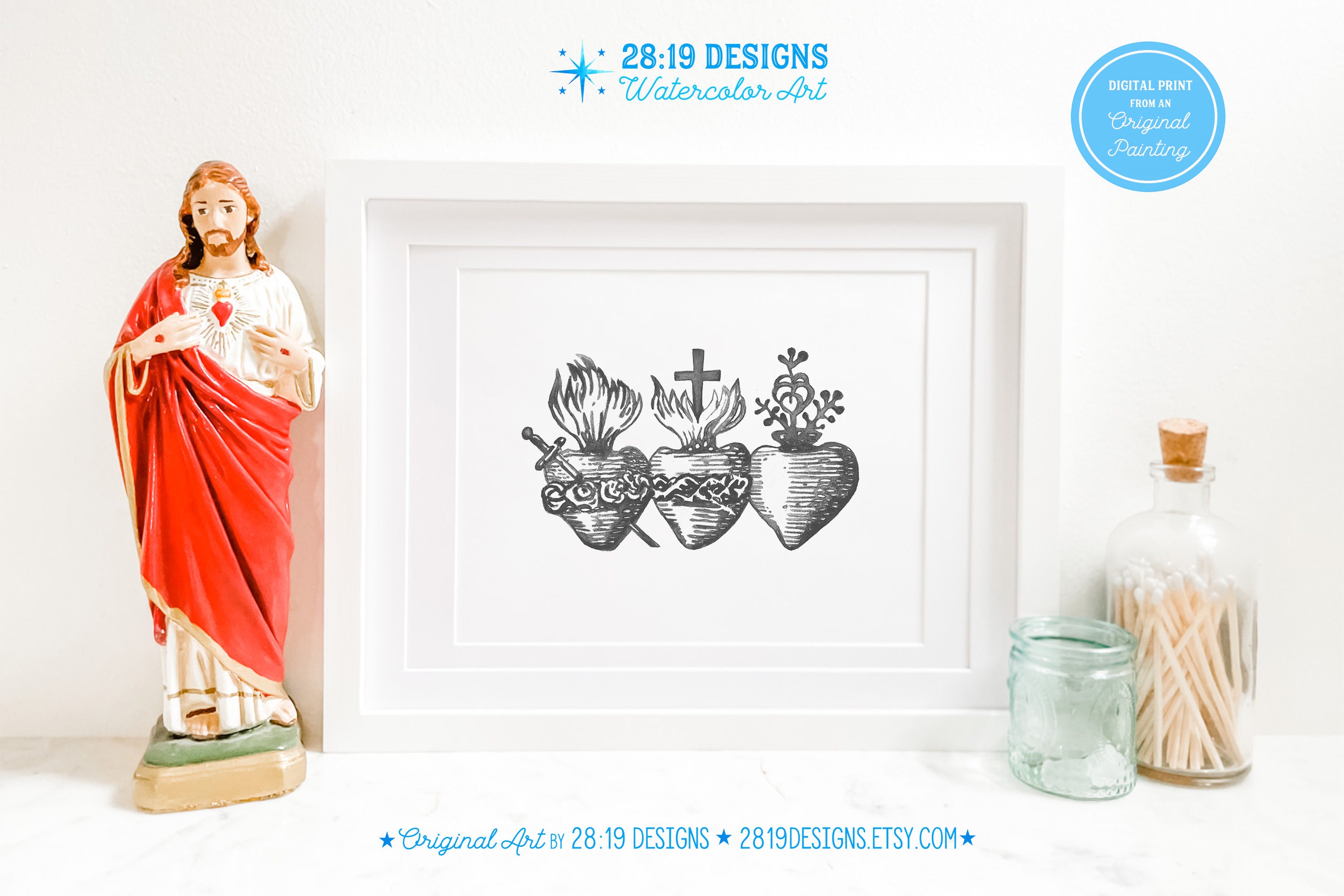 Sacred Heart of Jesus GRAY PRINTABLE Holy Family 3 Three Holy Sacred ...
