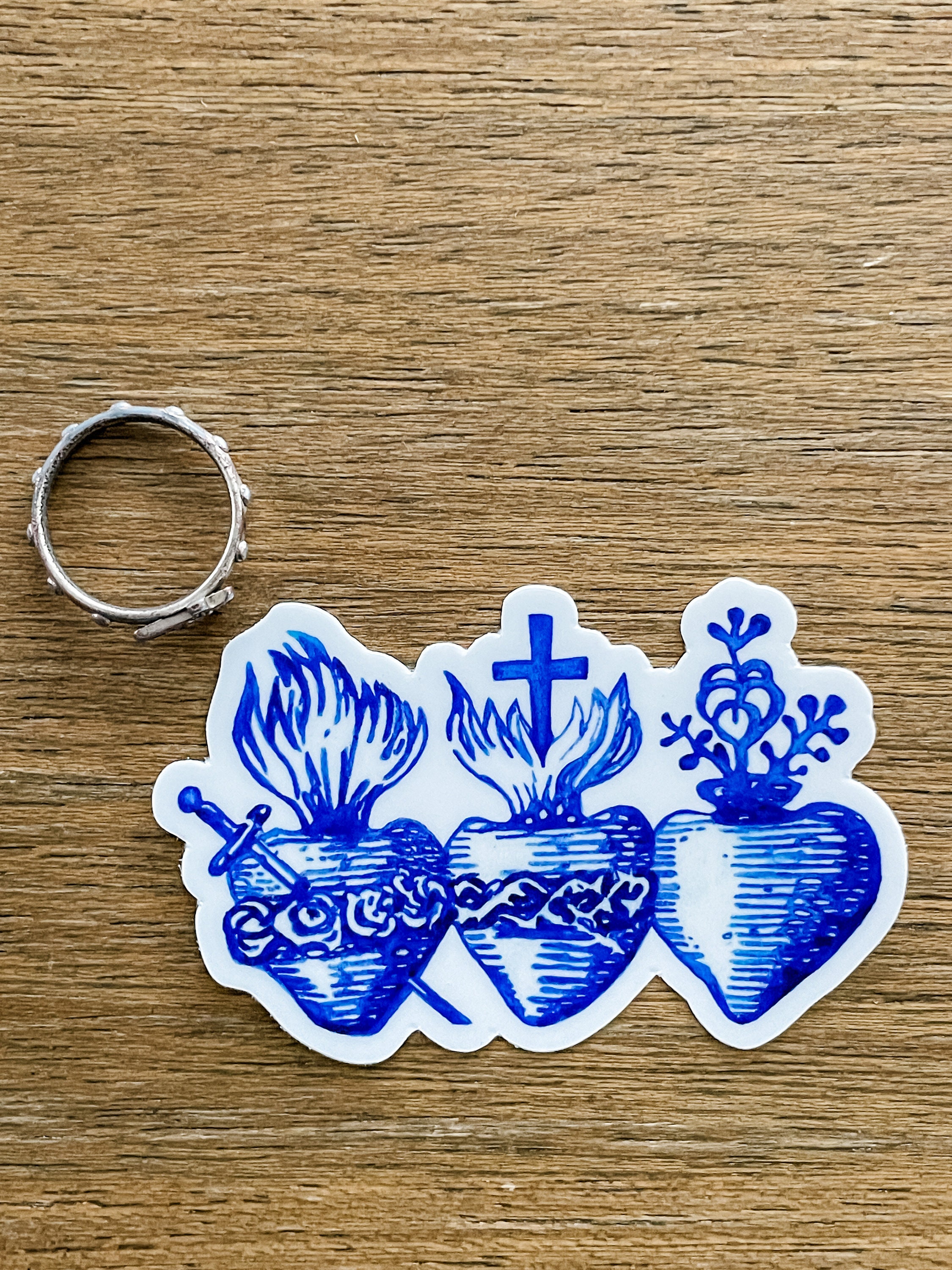 Three Hearts of the Holy Family Sticker: Cobalt Blue Watercolor ...