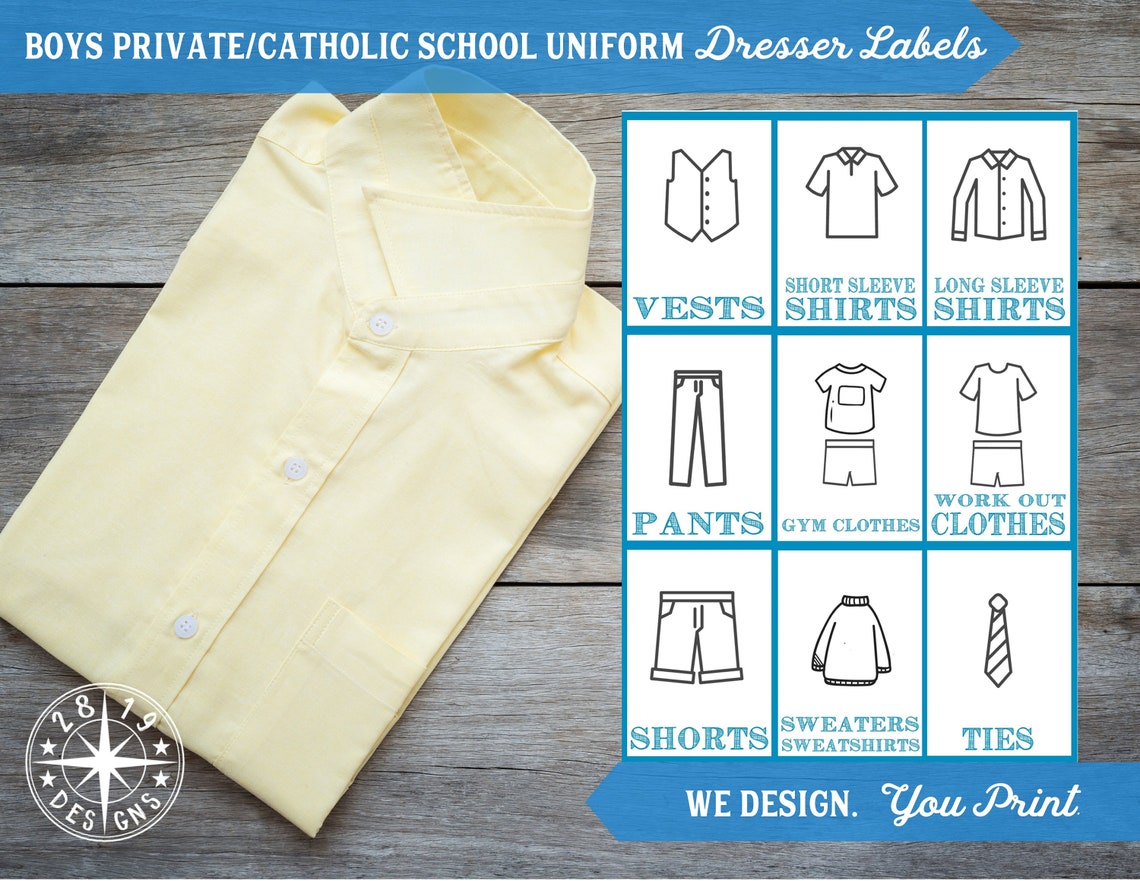 Printable Catholic Private School Uniform Labels Bundle Boys Clothes ...