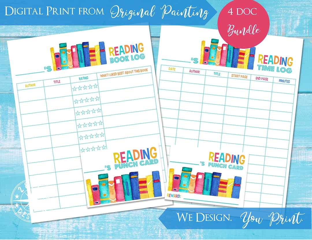 Reading Punch Cards Kids Reading Log Bundle Printable Reading Log for ...
