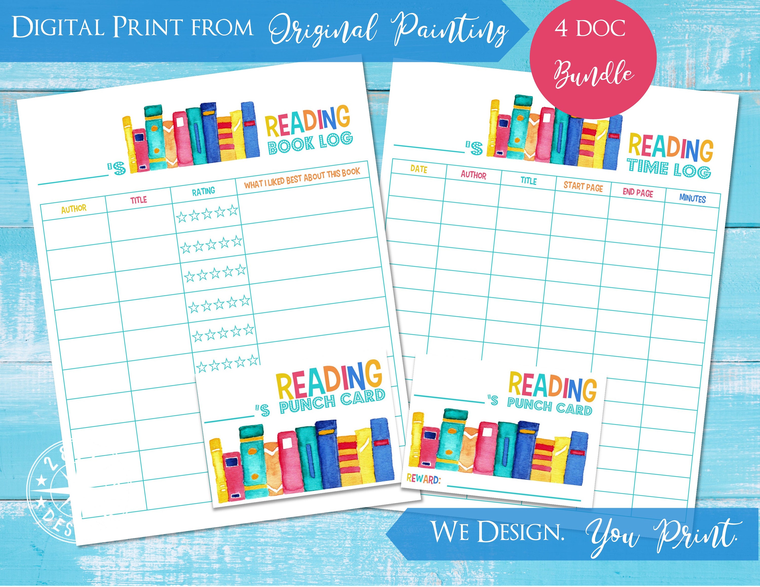 Reading Punch Cards Kids Reading Log Bundle Printable Reading Log for ...