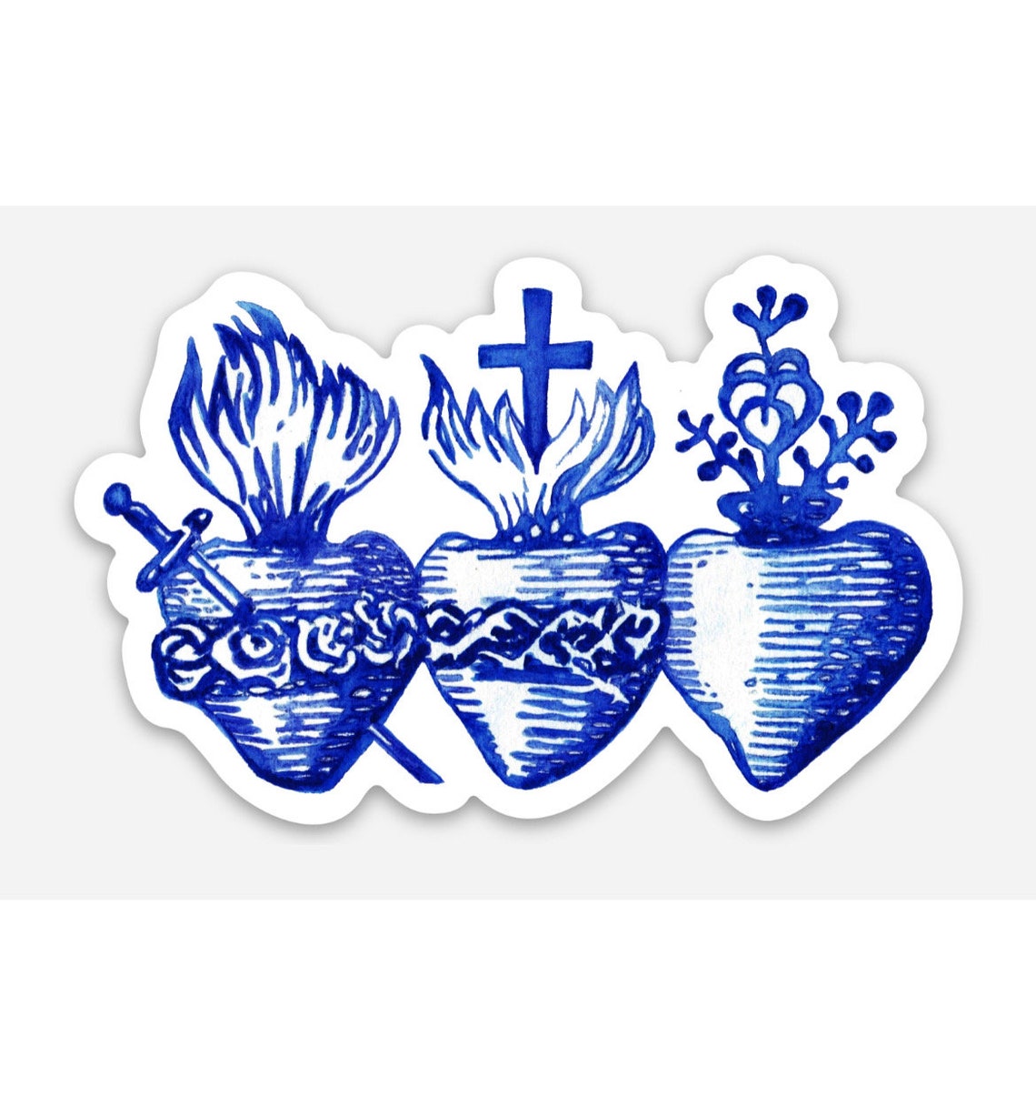 Three Hearts of the Holy Family Sticker: Cobalt Blue Watercolor ...