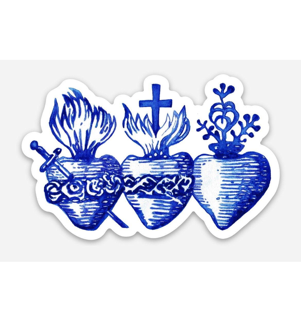 Three Hearts of the Holy Family Sticker: Cobalt Blue Watercolor ...