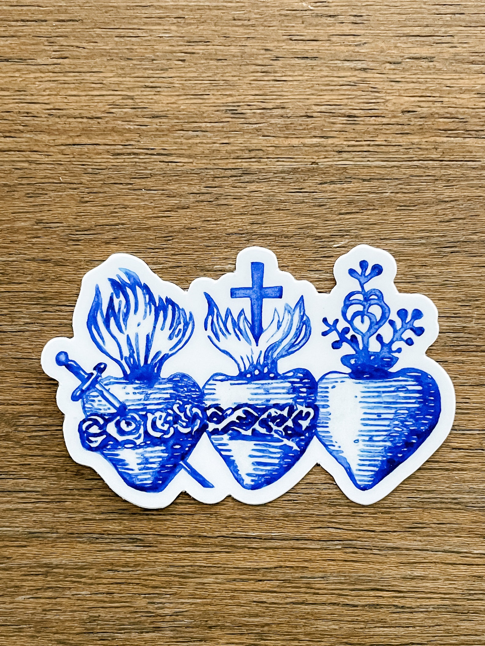 Three Hearts of the Holy Family Sticker: Cobalt Blue Watercolor ...