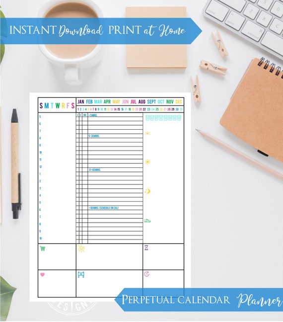 Planner Printable Daily Weekly Page Colorful Perpetual Daily | Etsy