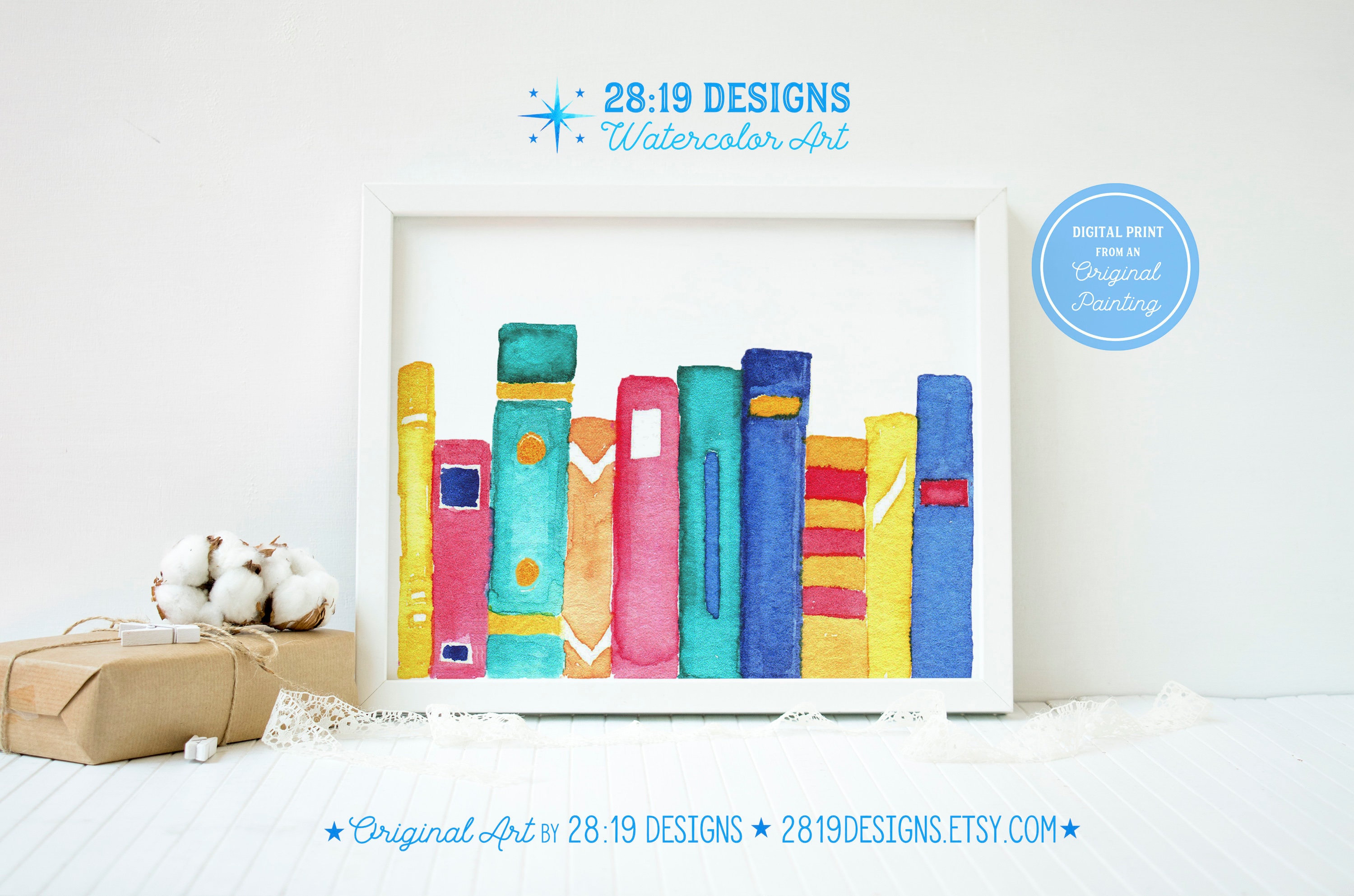 Book Stack Art Print Printable Watercolor Book Reading Lover - Etsy