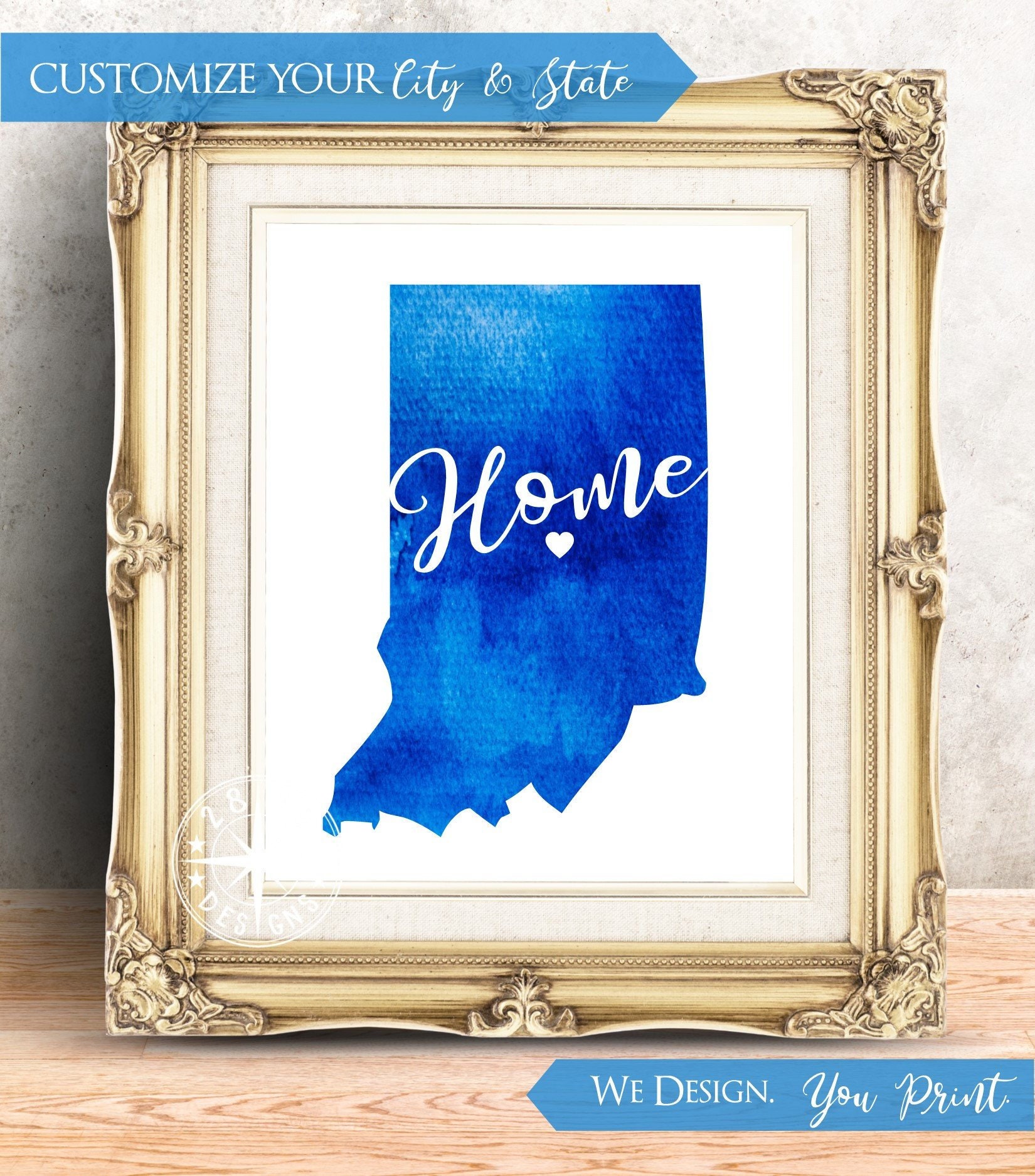 CUSTOM PRINTABLE Personalized Watercolor Home Map Any US - Etsy