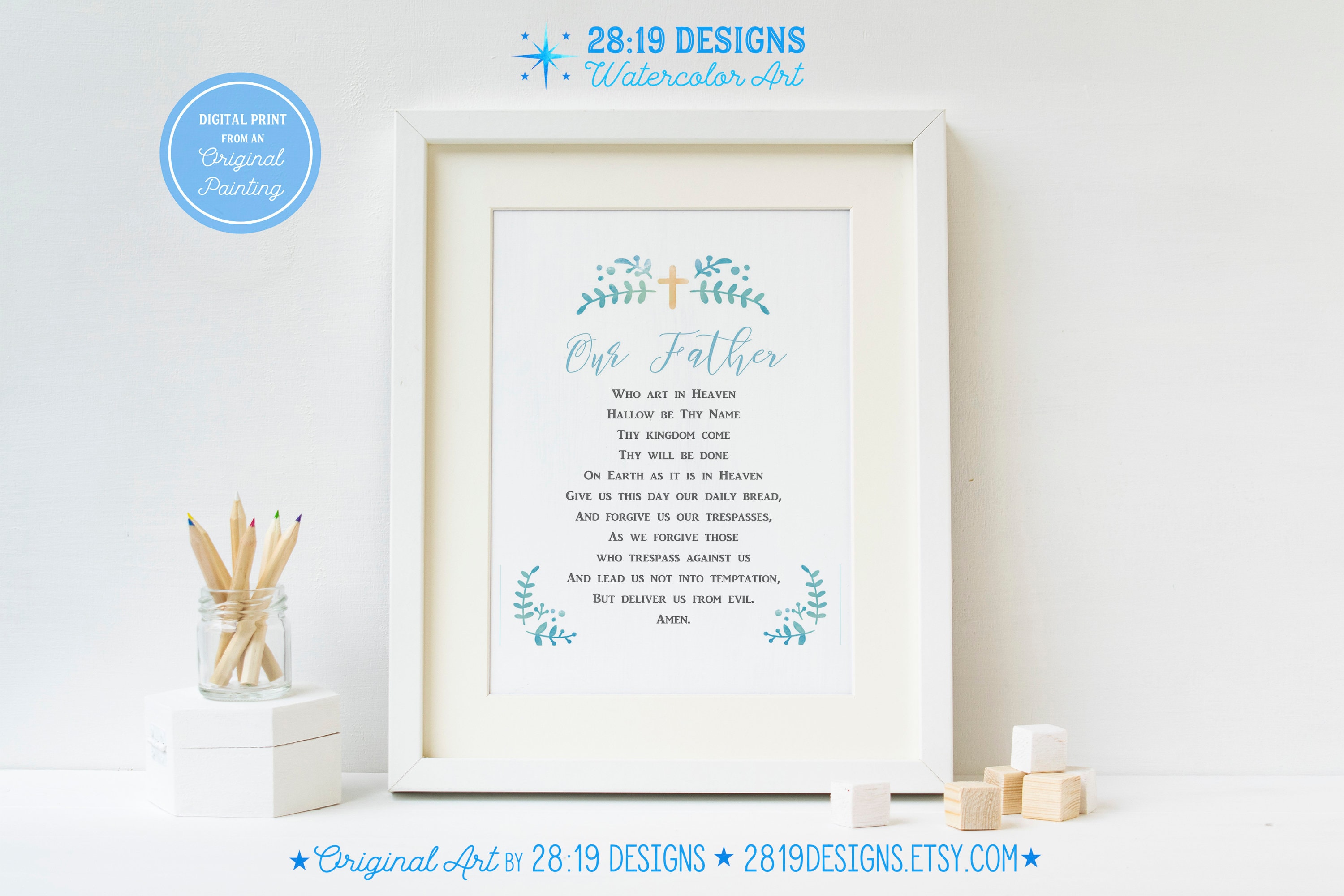 Our Father Prayer Wall Art Lord's Prayer Watercolor Catholic Christian ...